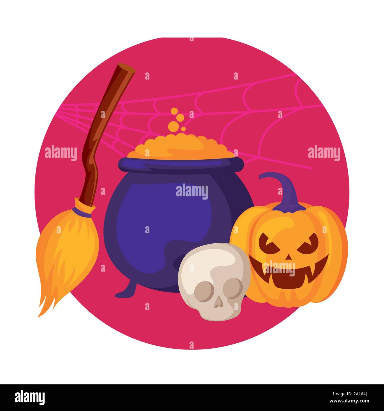 pumpkin with cauldron and icons halloween vector illustration Stock ...