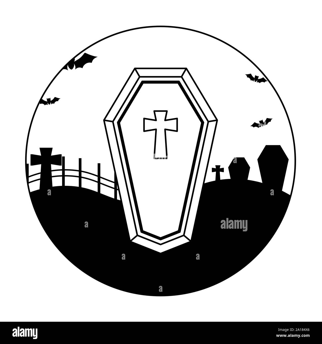 coffin spooky halloween in cemetery, vector illustration design Stock ...