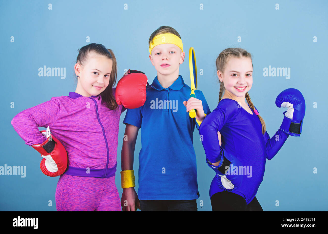 Ready to fight. Team sport success. workout of small girls boxer and ...