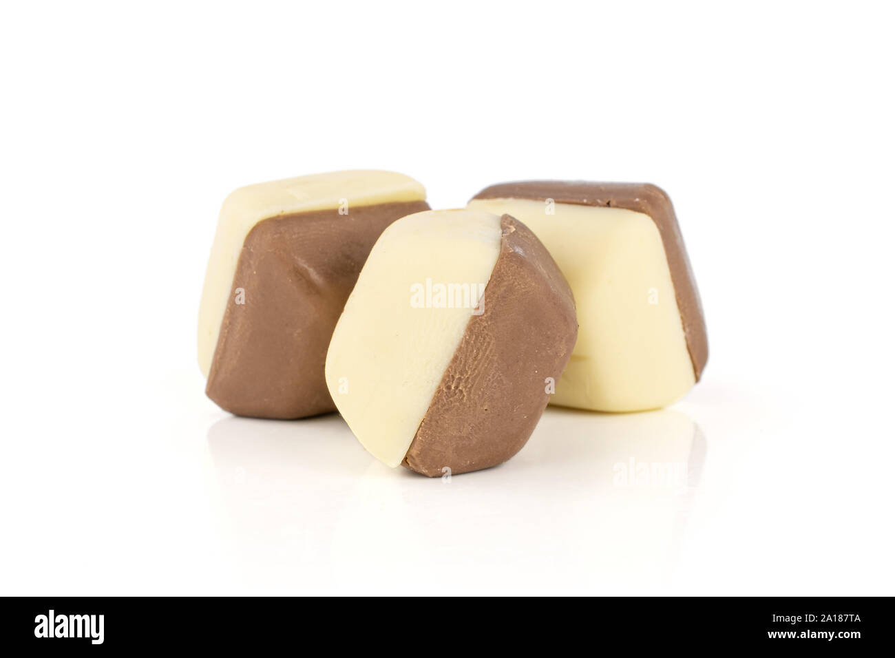 Group of six whole fresh chocolate piece isolated on white background ...