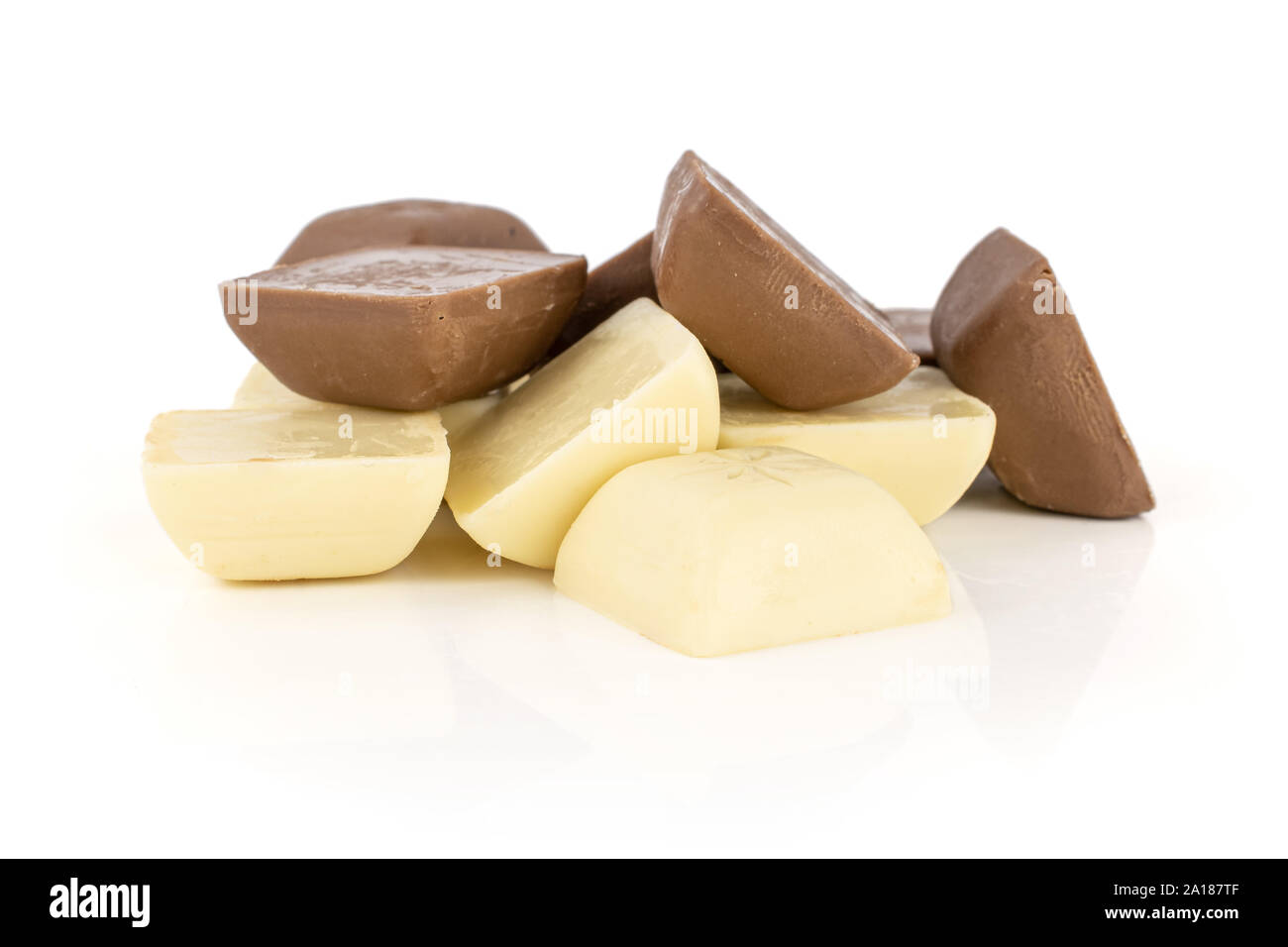 Lot of whole fresh chocolate piece isolated on white background Stock ...