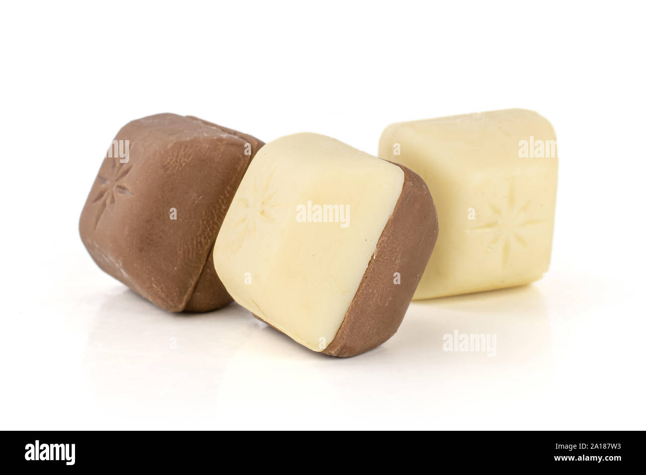 Group of six whole fresh chocolate piece isolated on white background ...