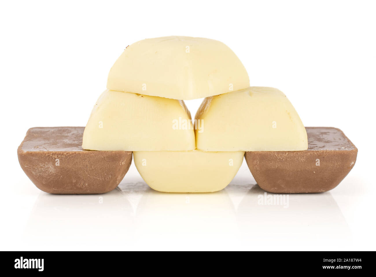 Group of six whole fresh chocolate piece isolated on white background ...