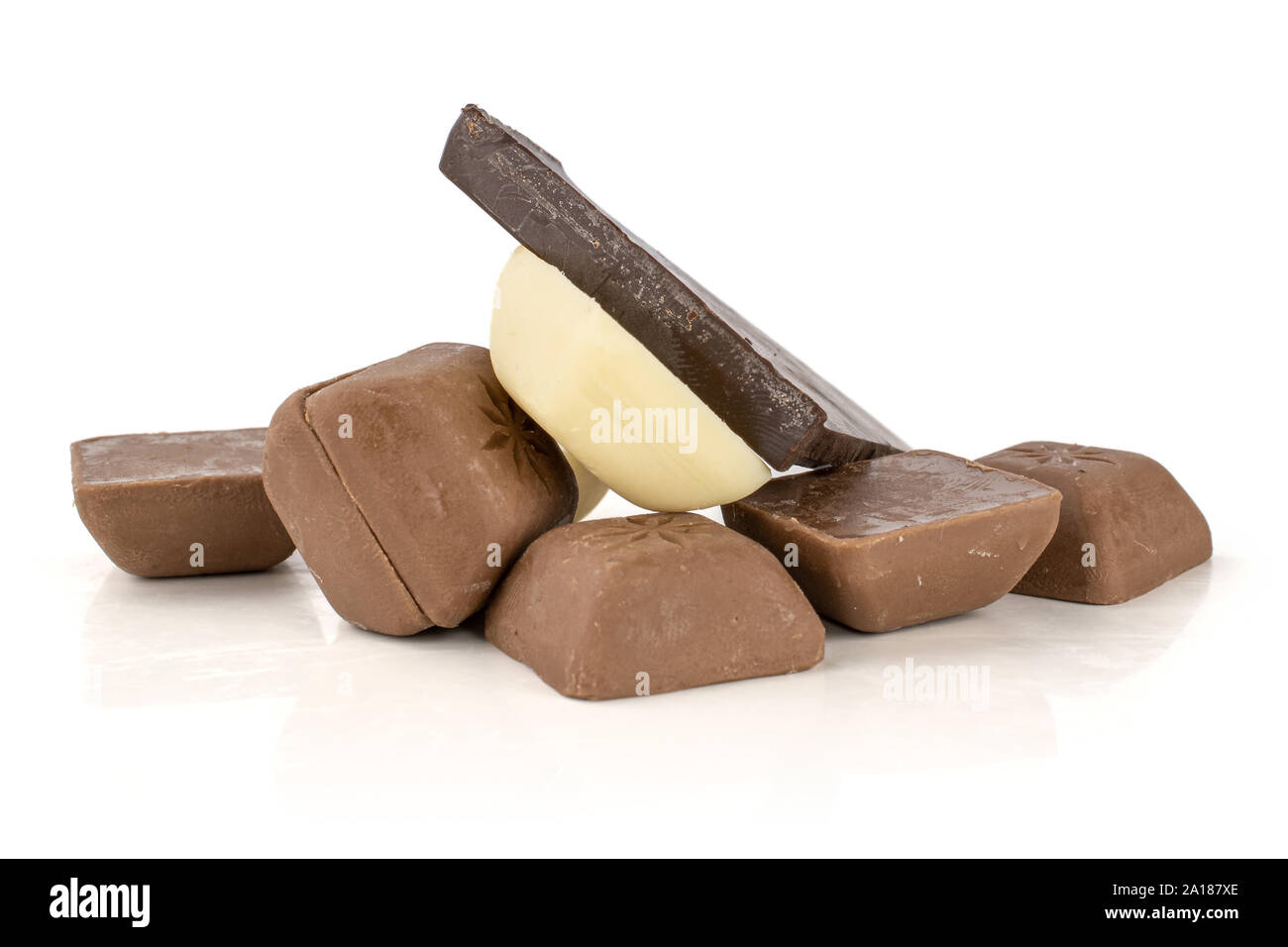 Lot of whole fresh chocolate piece heap isolated on white background ...