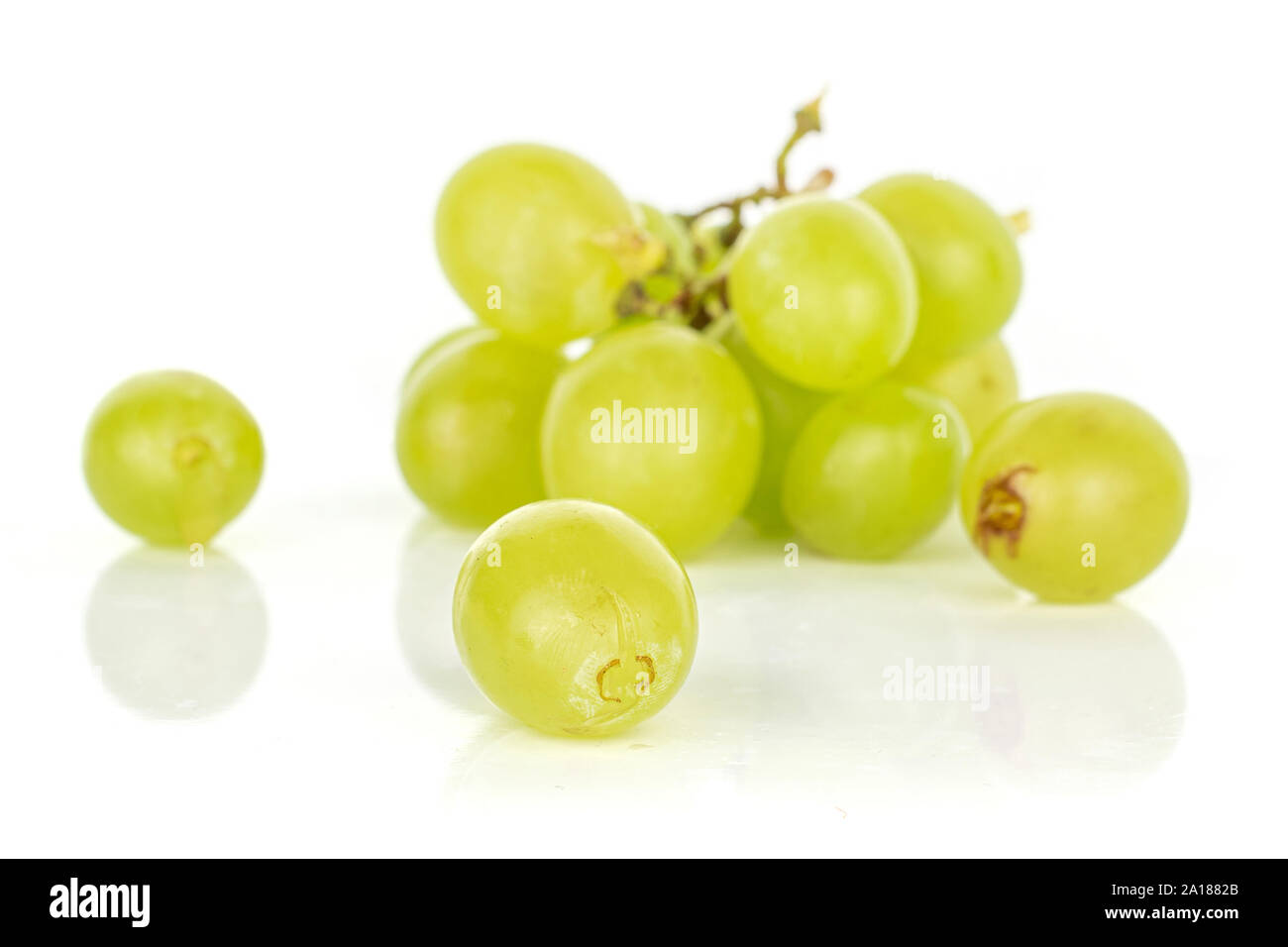Lot of whole fresh green grape cluster isolated on white background ...