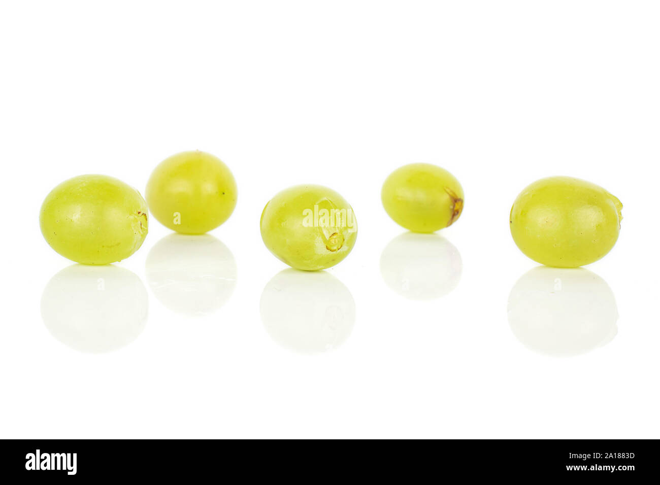 Group of five whole fresh green grape isolated on white background ...