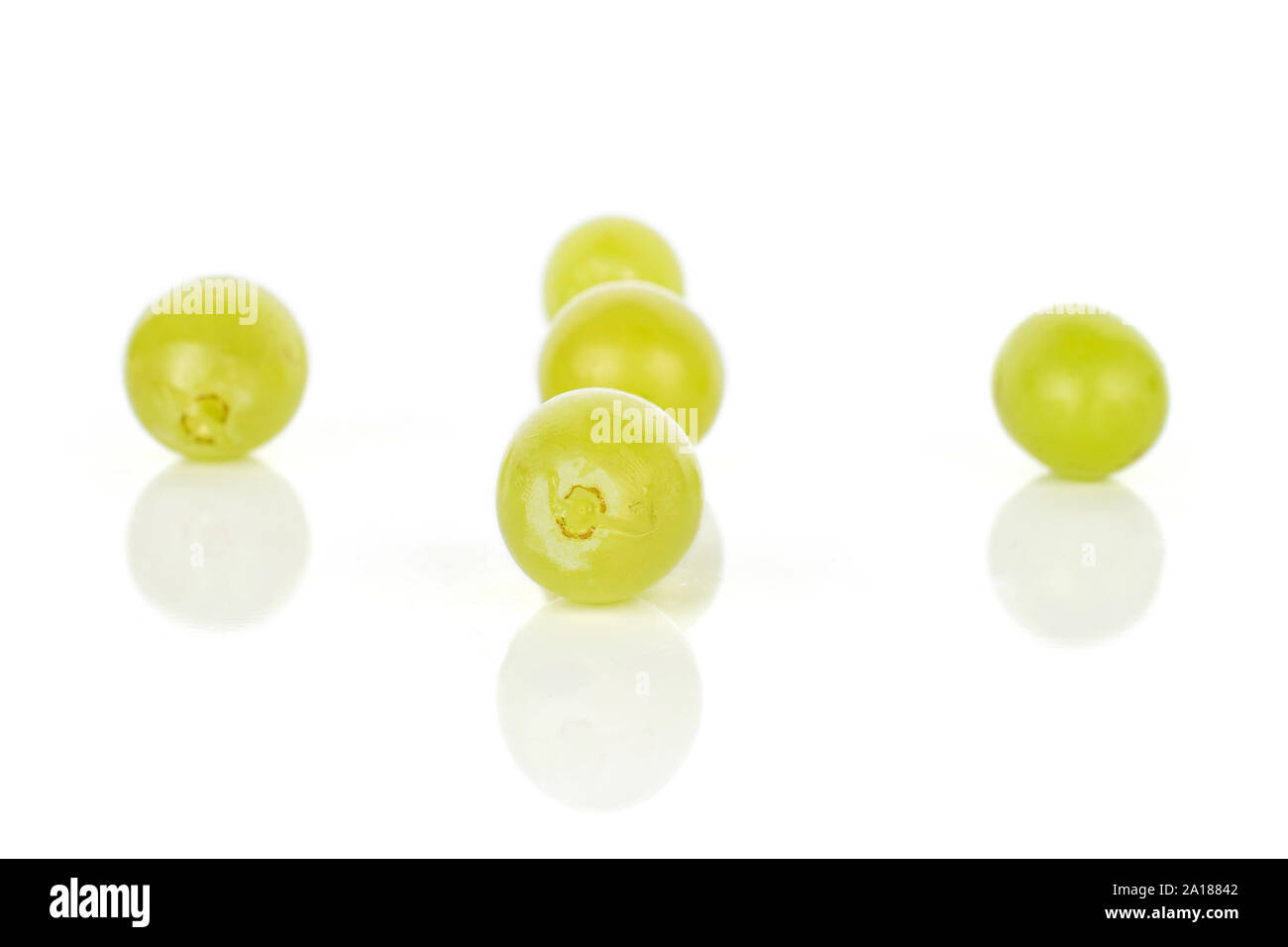 Group of five whole fresh green grape isolated on white background ...