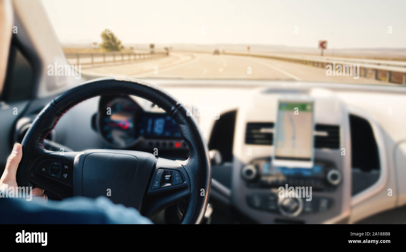 drive vehicles using the highway and car interior Stock Photo - Alamy