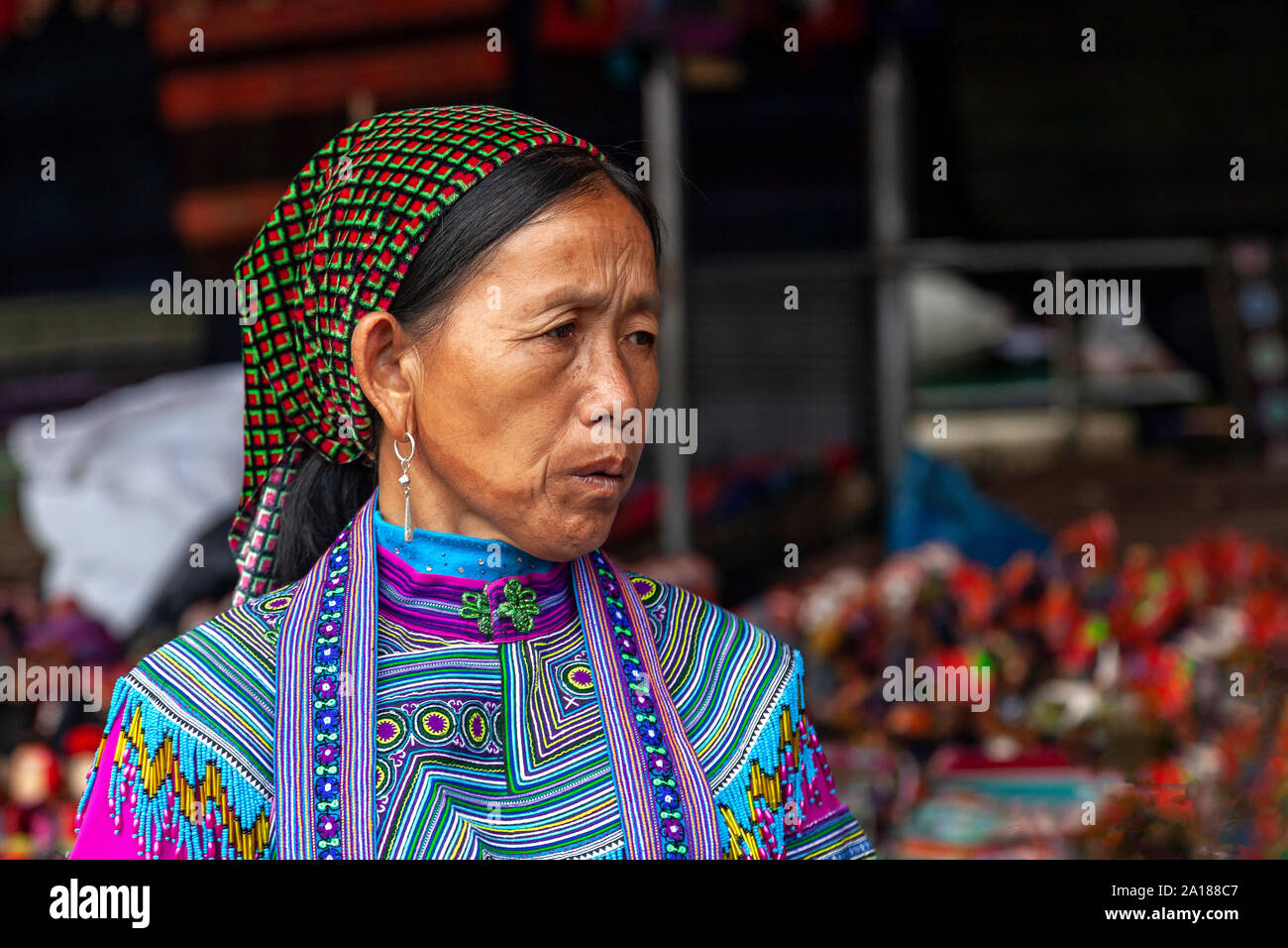 Sunday market in Bac Ha town, in Lao Cai province, in mountainous ...