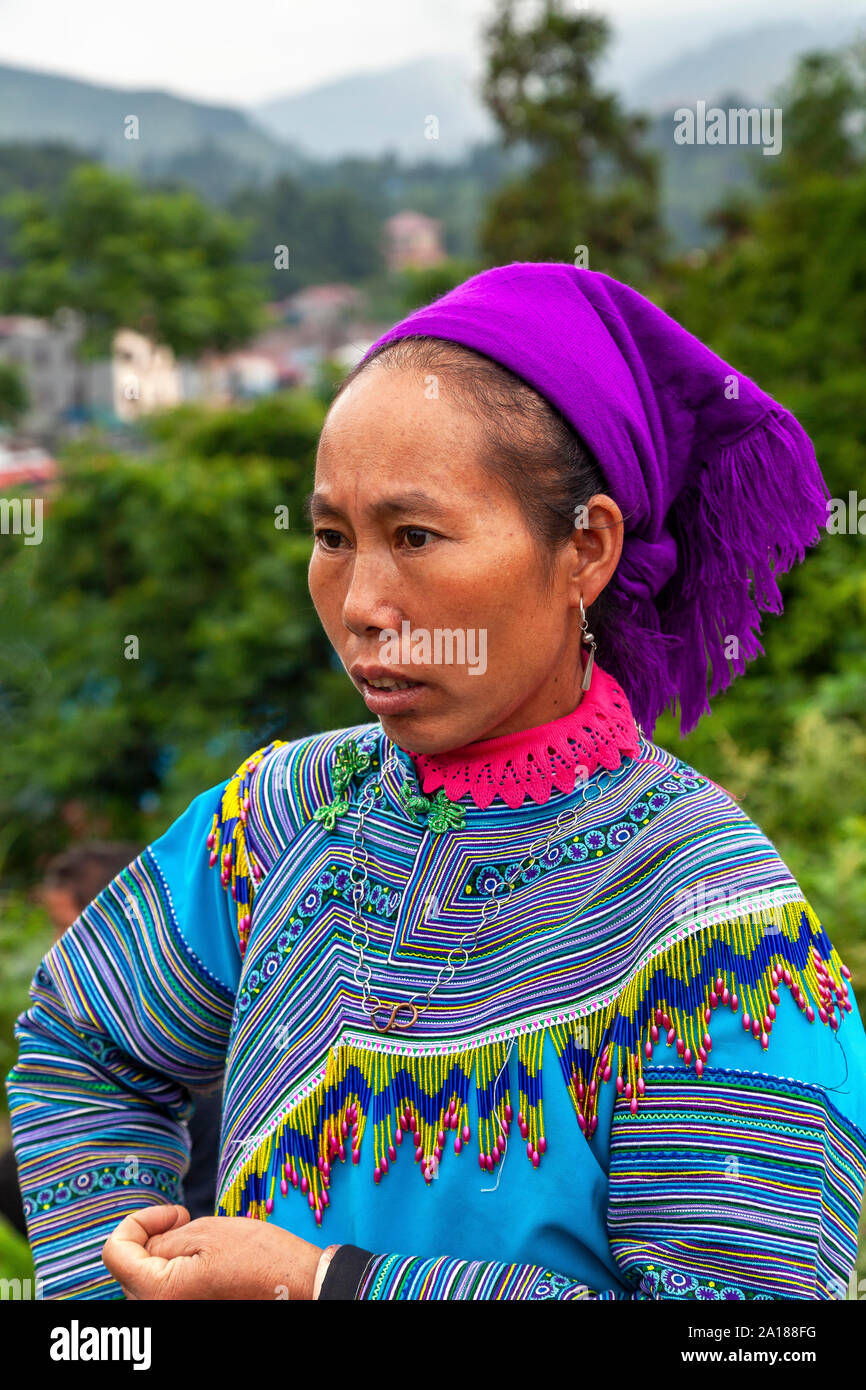 Sunday market in Bac Ha town, in Lao Cai province, in mountainous ...