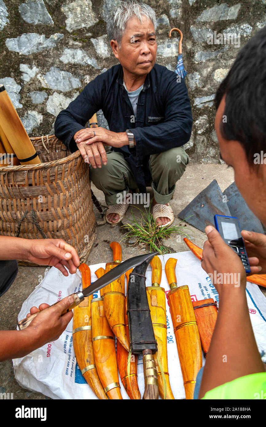 Sunday market in Bac Ha town, in Lao Cai province, in mountainous ...