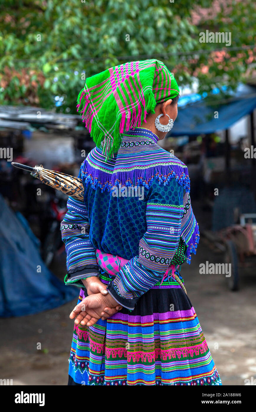 Sunday market in Bac Ha town, in Lao Cai province, in mountainous ...
