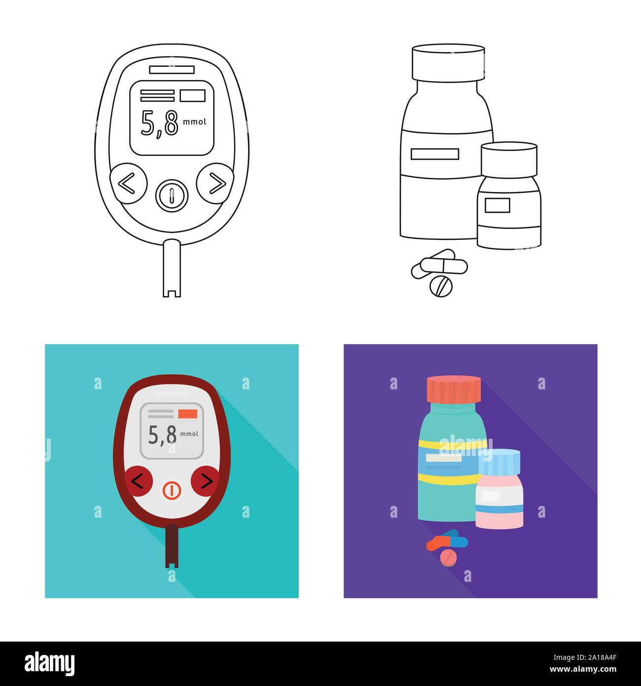 Vector illustration of diet and treatment symbol. Collection of diet ...