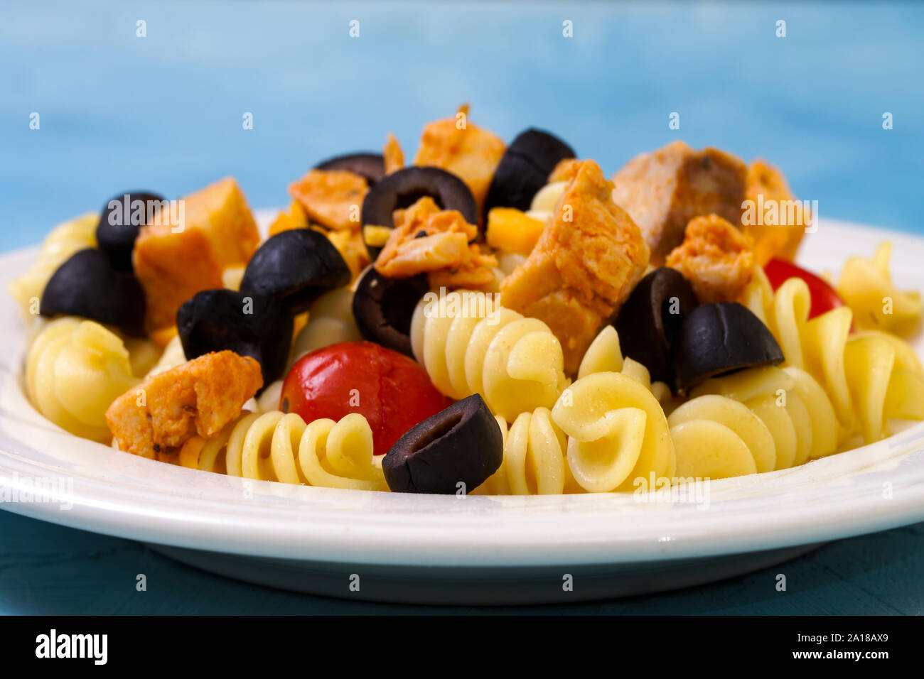 Delicious pasta salad on white dish,ready to eat Stock Photo - Alamy