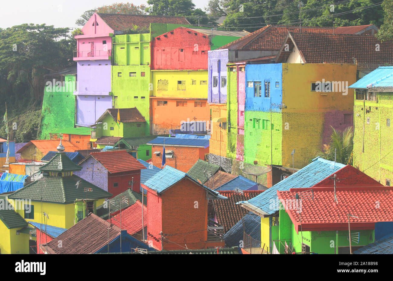 Beautiful and unique village views with colorful houses in the city ...