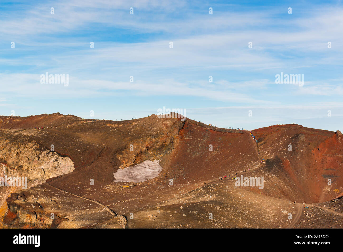 Terrain near summit crater on climbing route on Mount Fuji, a ...