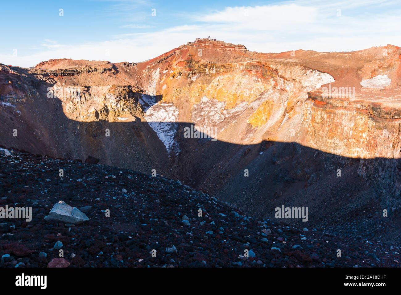 Terrain near summit crater on climbing route on Mount Fuji, a ...