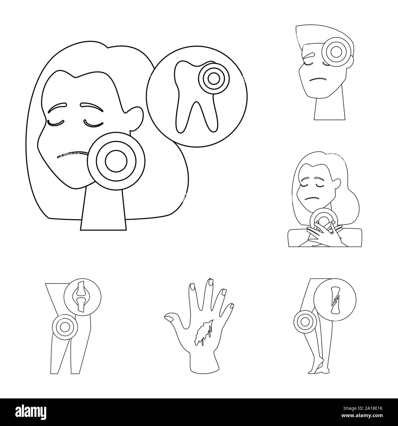 Isolated object of bone and inflammation icon. Set of bone and wound ...