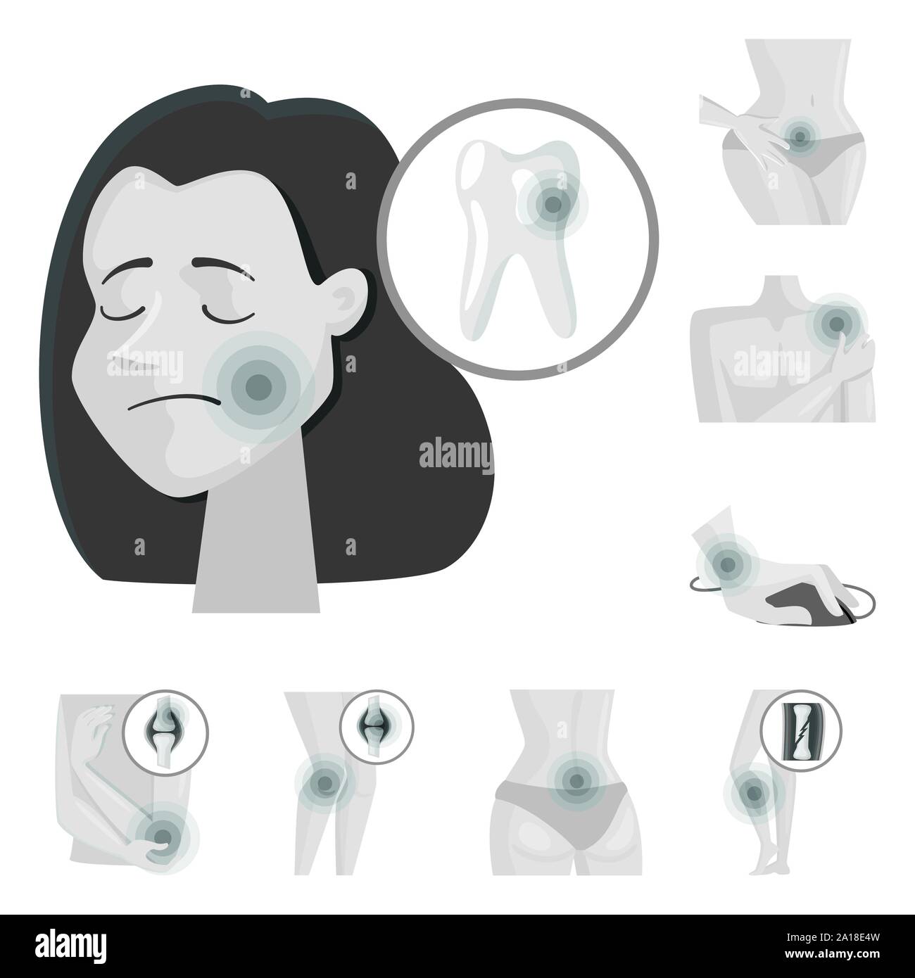 Vector illustration of suffering and injury symbol. Collection of ...