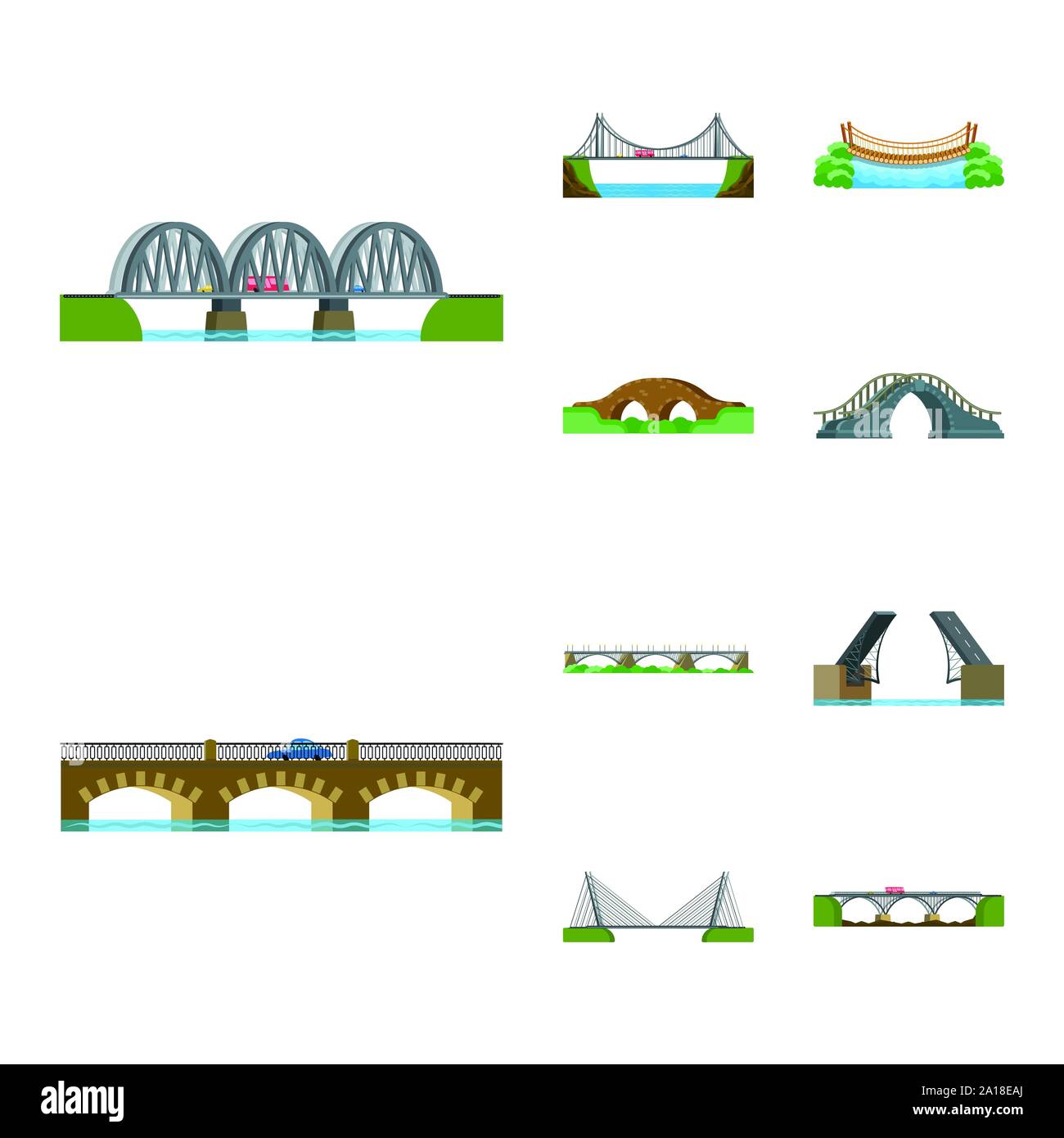 Vector illustration of bridgework and bridge sign. Collection of ...