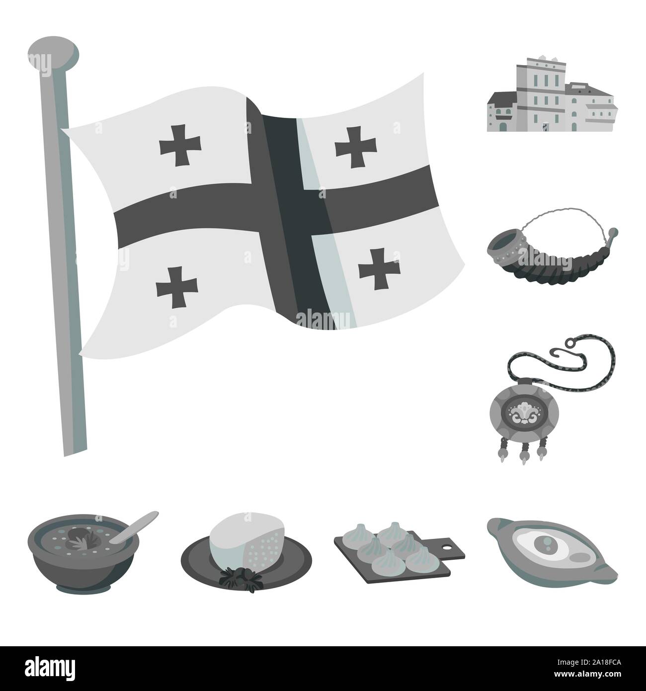 Vector illustration of attributes and tourism symbol. Set of attributes ...