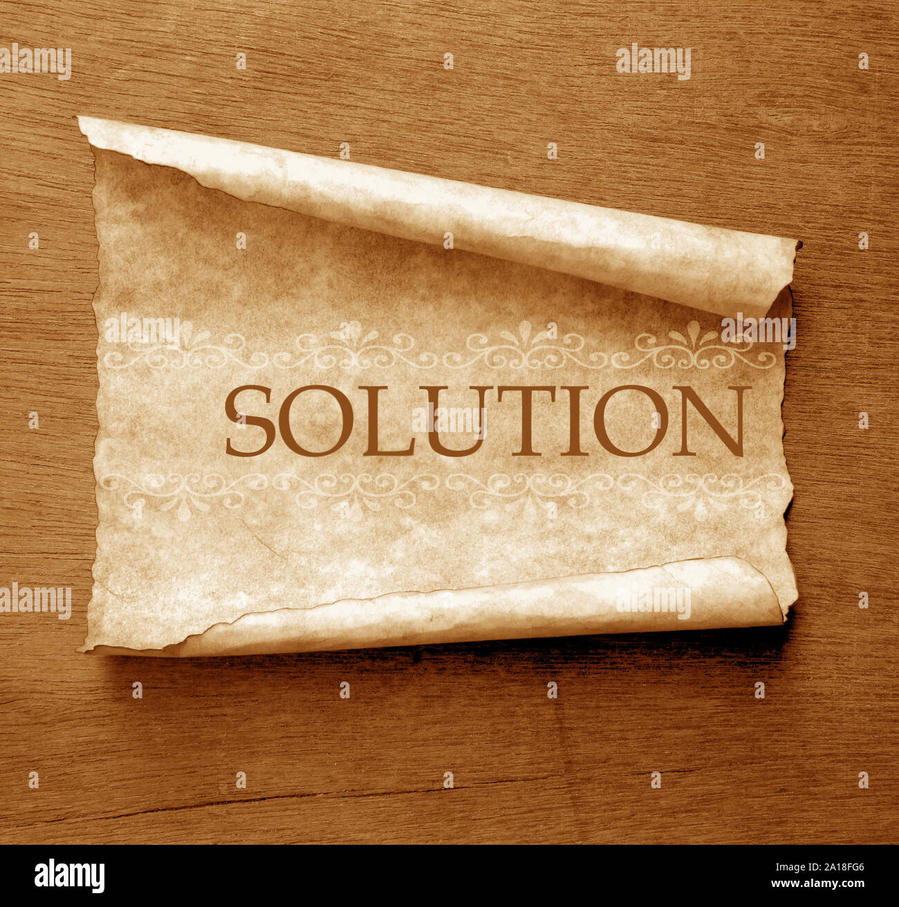 Solution word with Old paper Stock Photo - Alamy