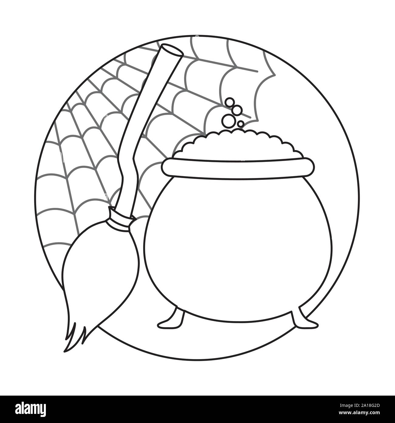 cauldron and broom of halloween, vector illustration Stock Vector Image ...