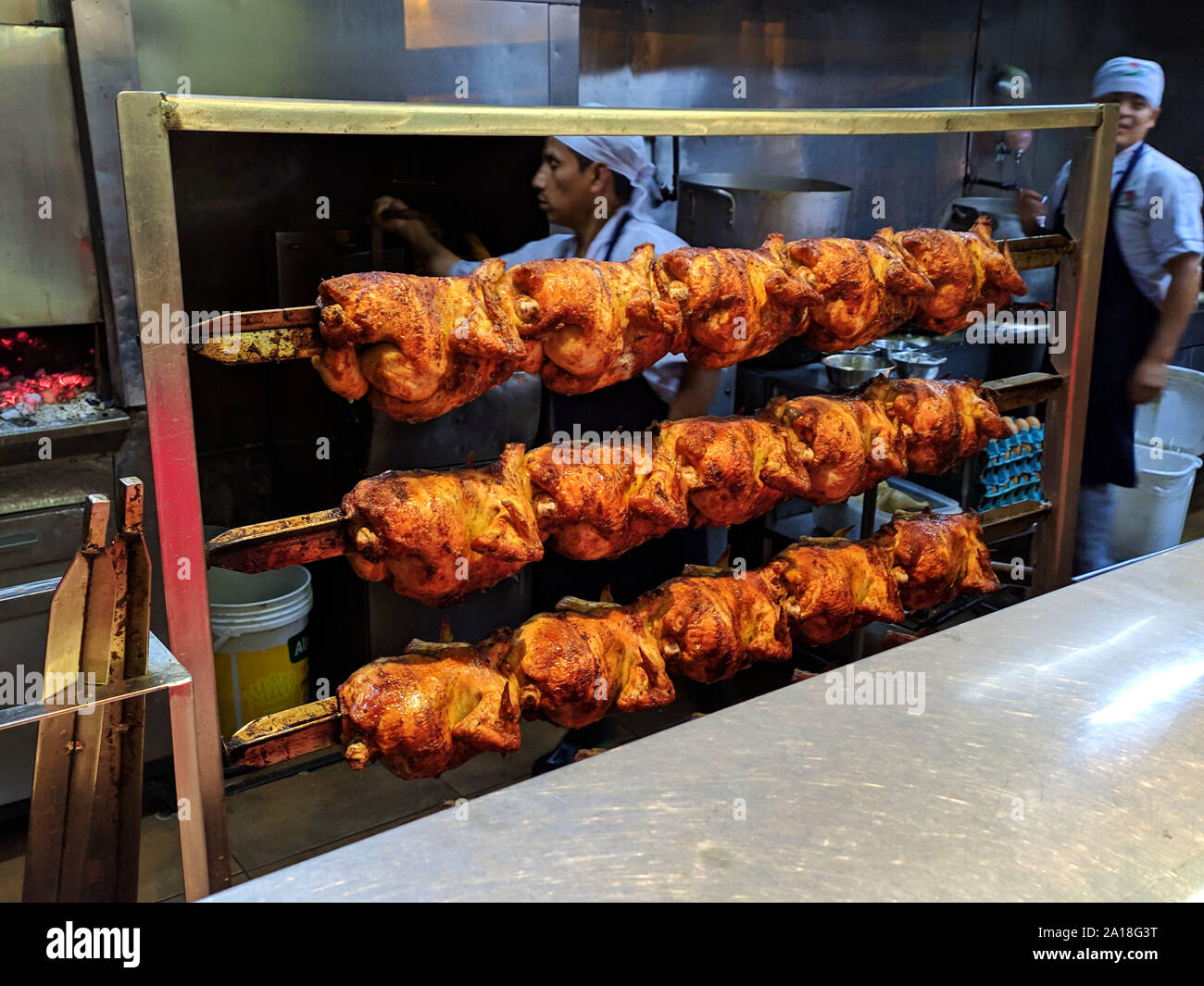 Peruvian pollo a la brasa, roasted chicken lima peru Stock Photo - Alamy