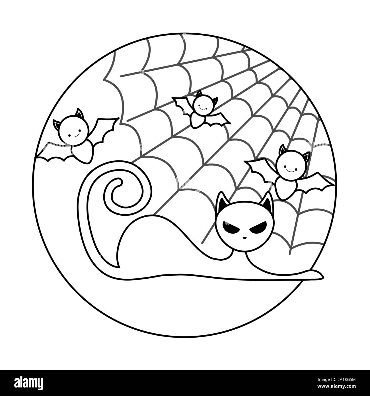 cat feline animal of halloween with bats, vector illustration Stock ...