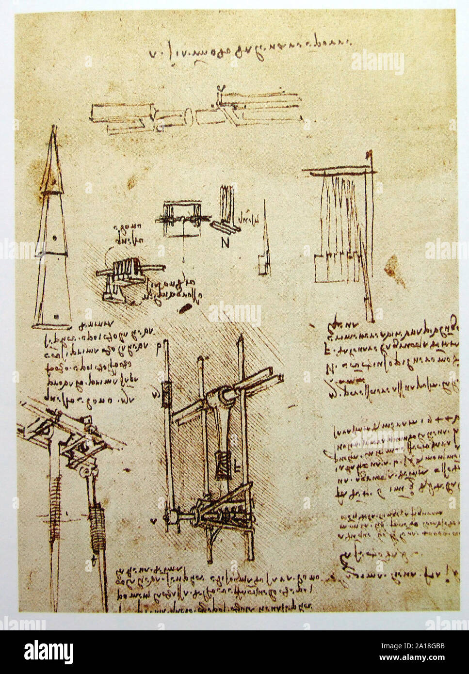 Leonardo's Da Vinci engineering drawing from 1503 on textured ...