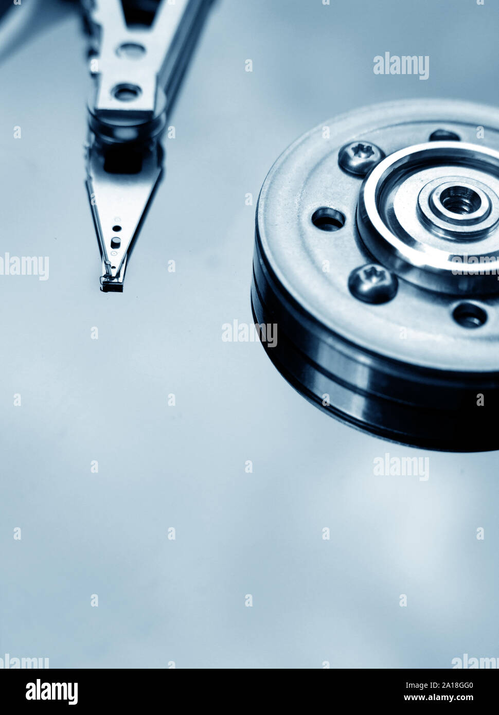 Closeup of an opened hard disk drive Stock Photo - Alamy