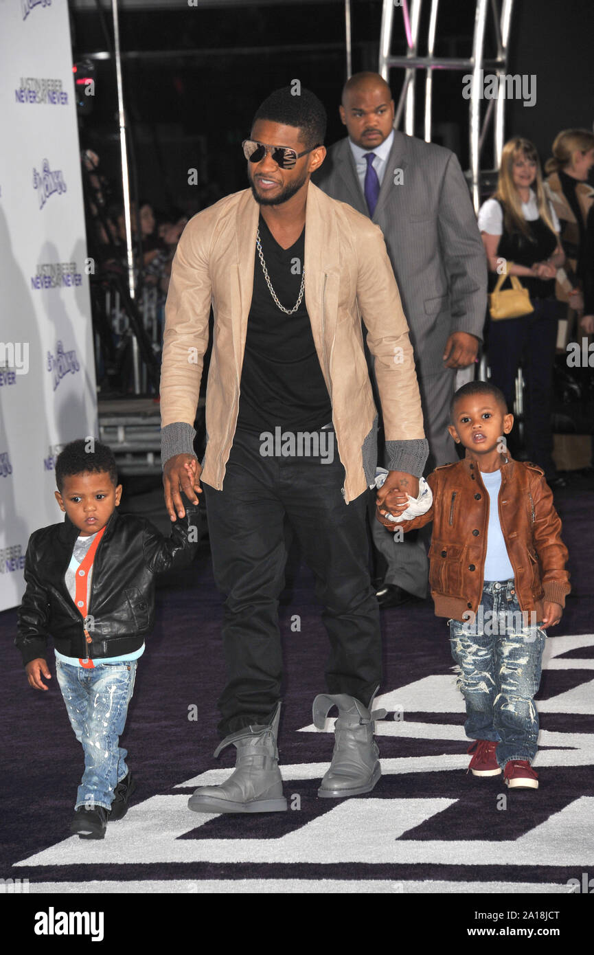 LOS ANGELES, CA. February 08, 2011: Usher & children at the Los Angeles ...