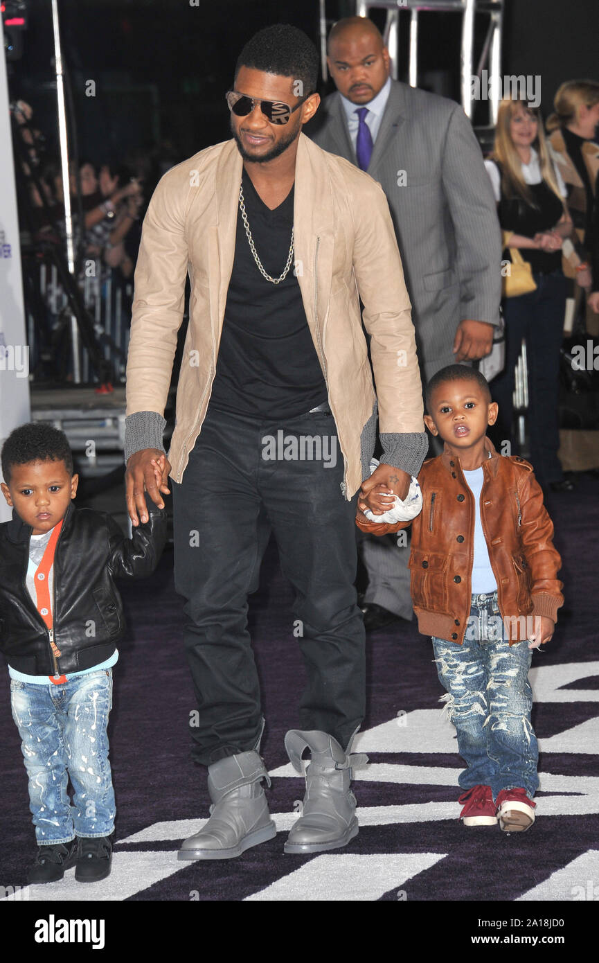 LOS ANGELES, CA. February 08, 2011: Usher & children at the Los Angeles ...