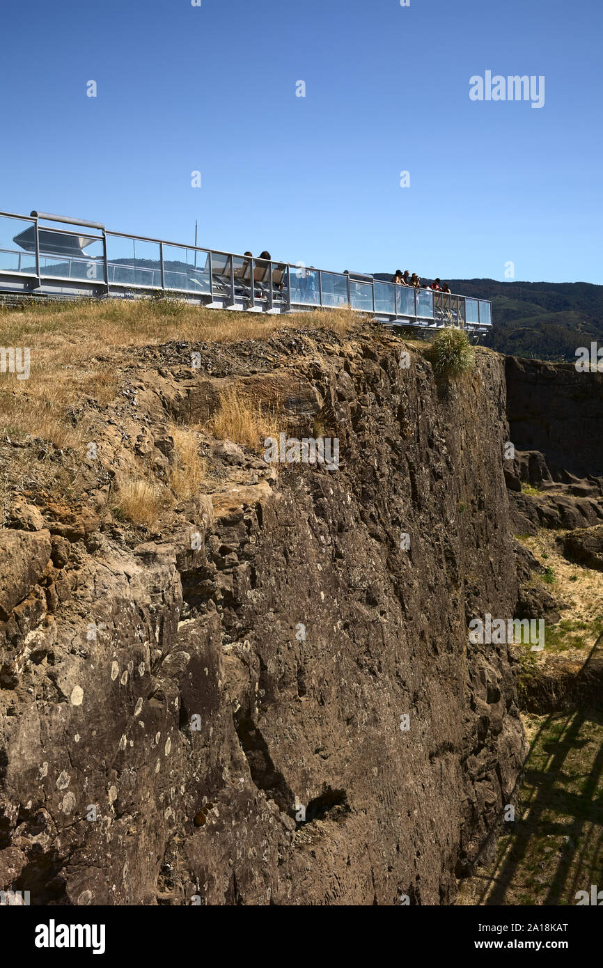 NIEBLA, CHILE - FEBRUARY 2, 2016: Stone wall of the fort of Niebla ...