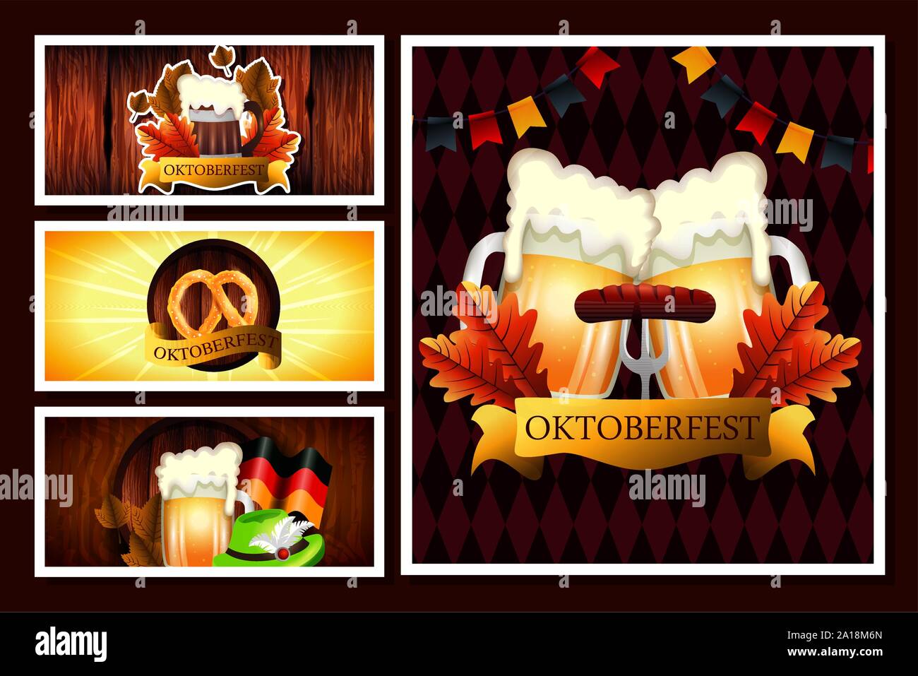 poster set of oktoberfest with decoration Stock Vector Image & Art - Alamy