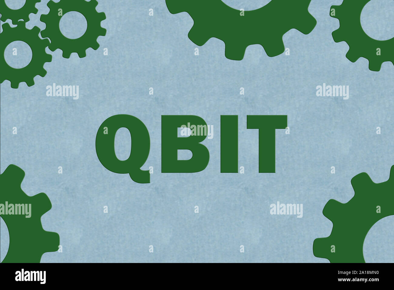 QBIT sign concept illustration with green gear wheel figures on pale ...