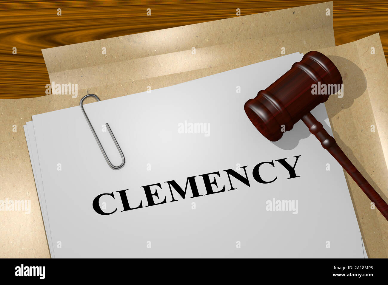 3D illustration of CLEMENCY title on legal document Stock Photo - Alamy