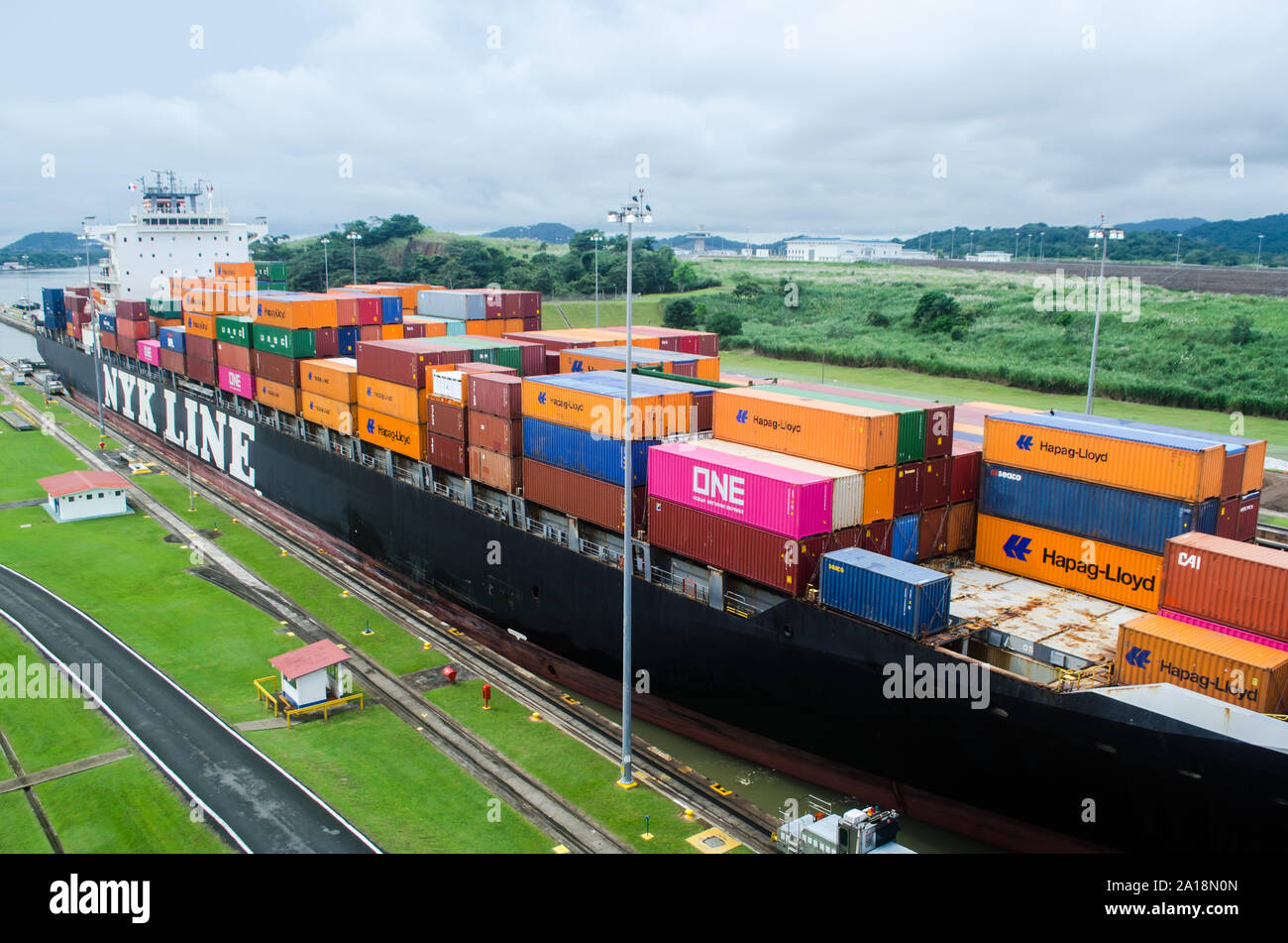 Container ships transiting the Miraflores Locks Stock Photo - Alamy Container ships transiting the Miraflores Locks Stock Photo - Alamy