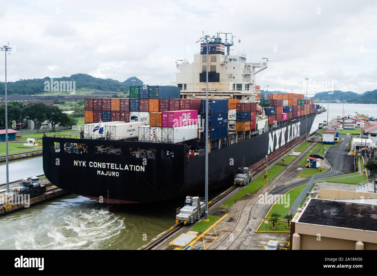 Container ships transiting the Miraflores Locks Stock Photo - Alamy Container ships transiting the Miraflores Locks Stock Photo - Alamy