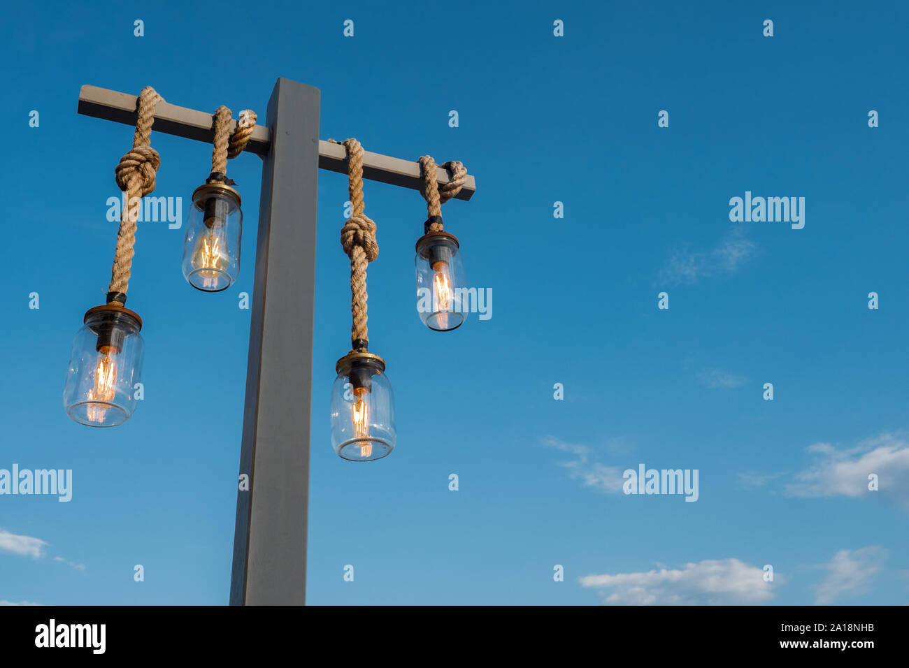 Decorated Lanterns on blue sky background. Tourism in Europe. Greece ...