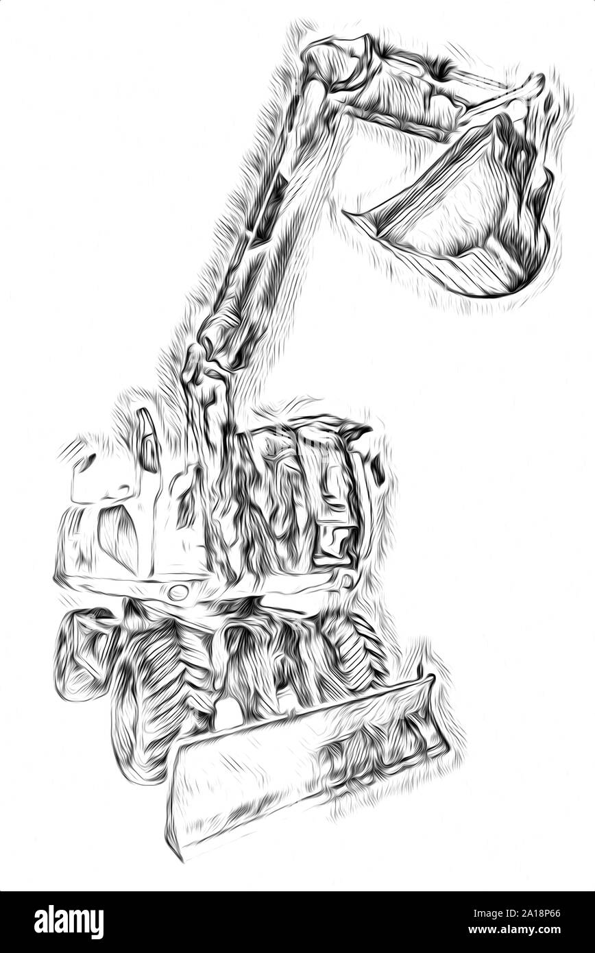 Excavator illustration isolated art drawing Stock Photo - Alamy