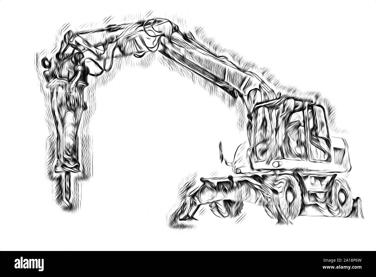 Excavator illustration isolated art drawing Stock Photo - Alamy