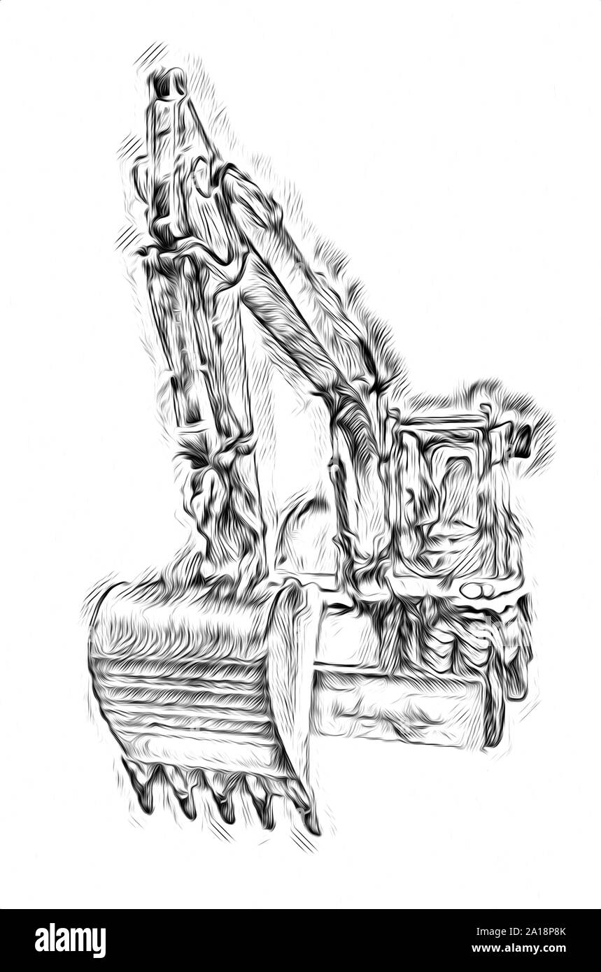 Excavator illustration isolated art drawing Stock Photo - Alamy