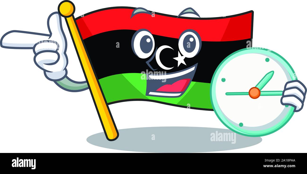 With clock flag libya cartoon isolated the mascot Stock Vector Image ...