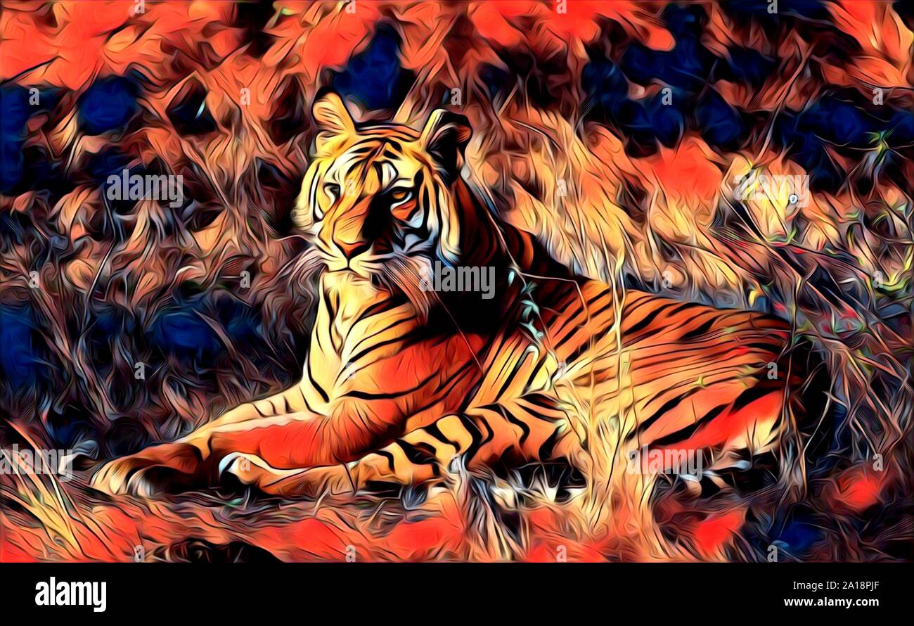 tiger art illustration color drawing painting Stock Photo - Alamy