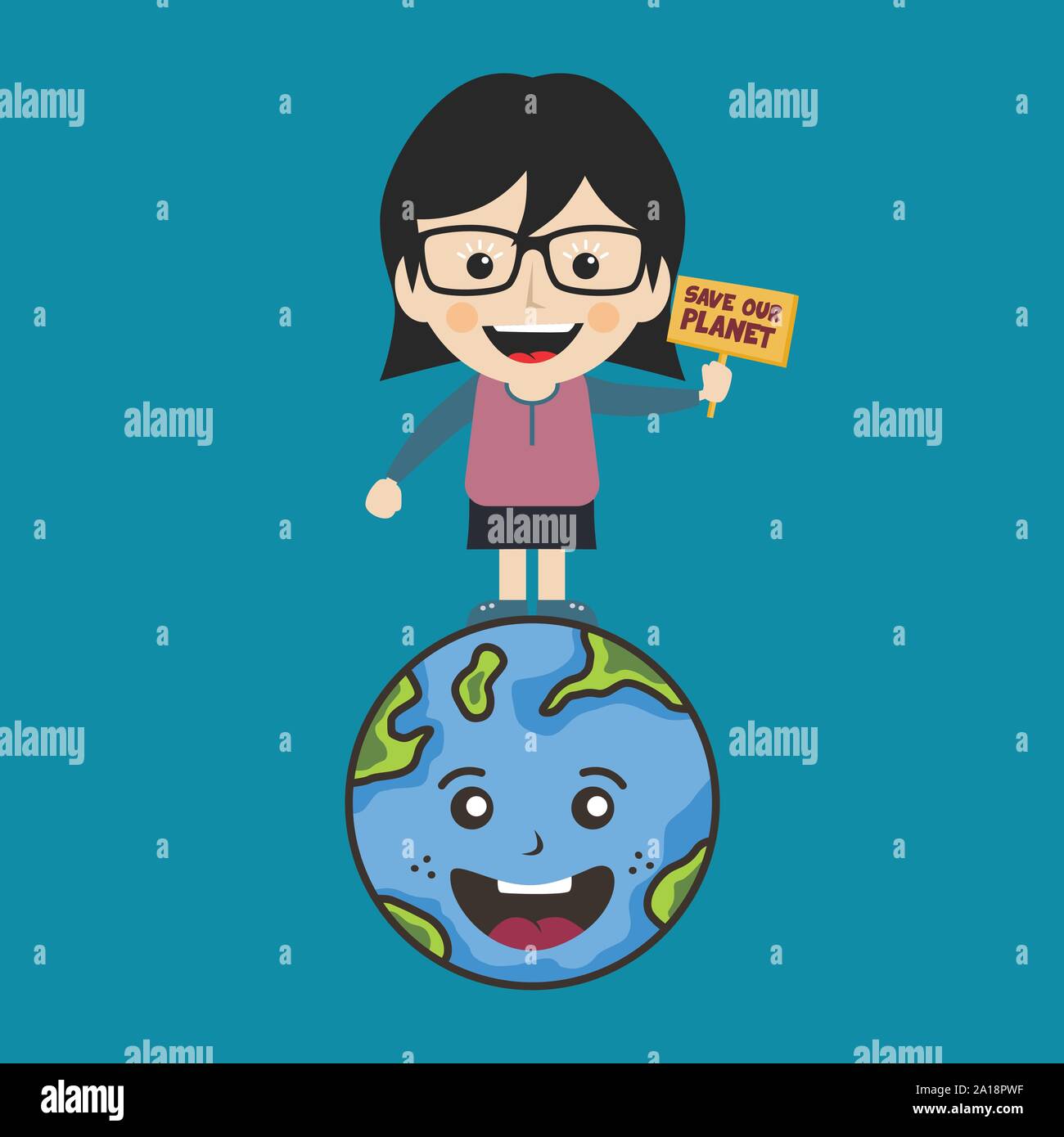 save our planet earth campaign girl holding sign theme vector Stock ...