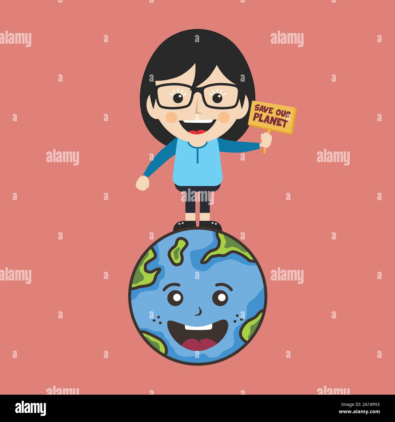 save our planet earth campaign girl holding sign theme vector Stock ...