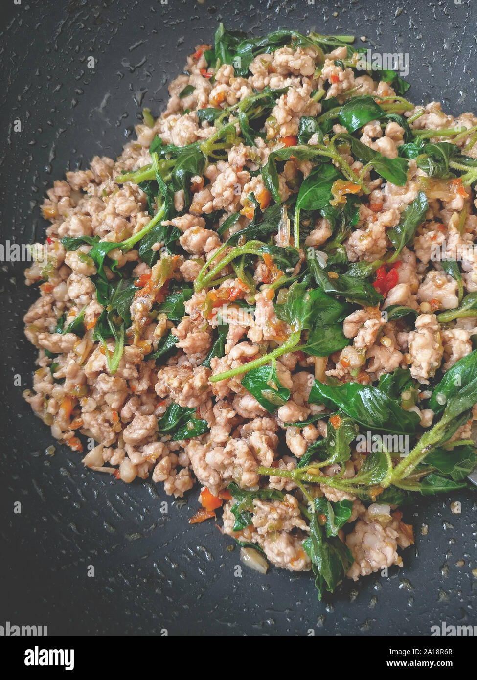 Thai food Stir fried minced pork with basil or Pad Kra Prao in Thai ...
