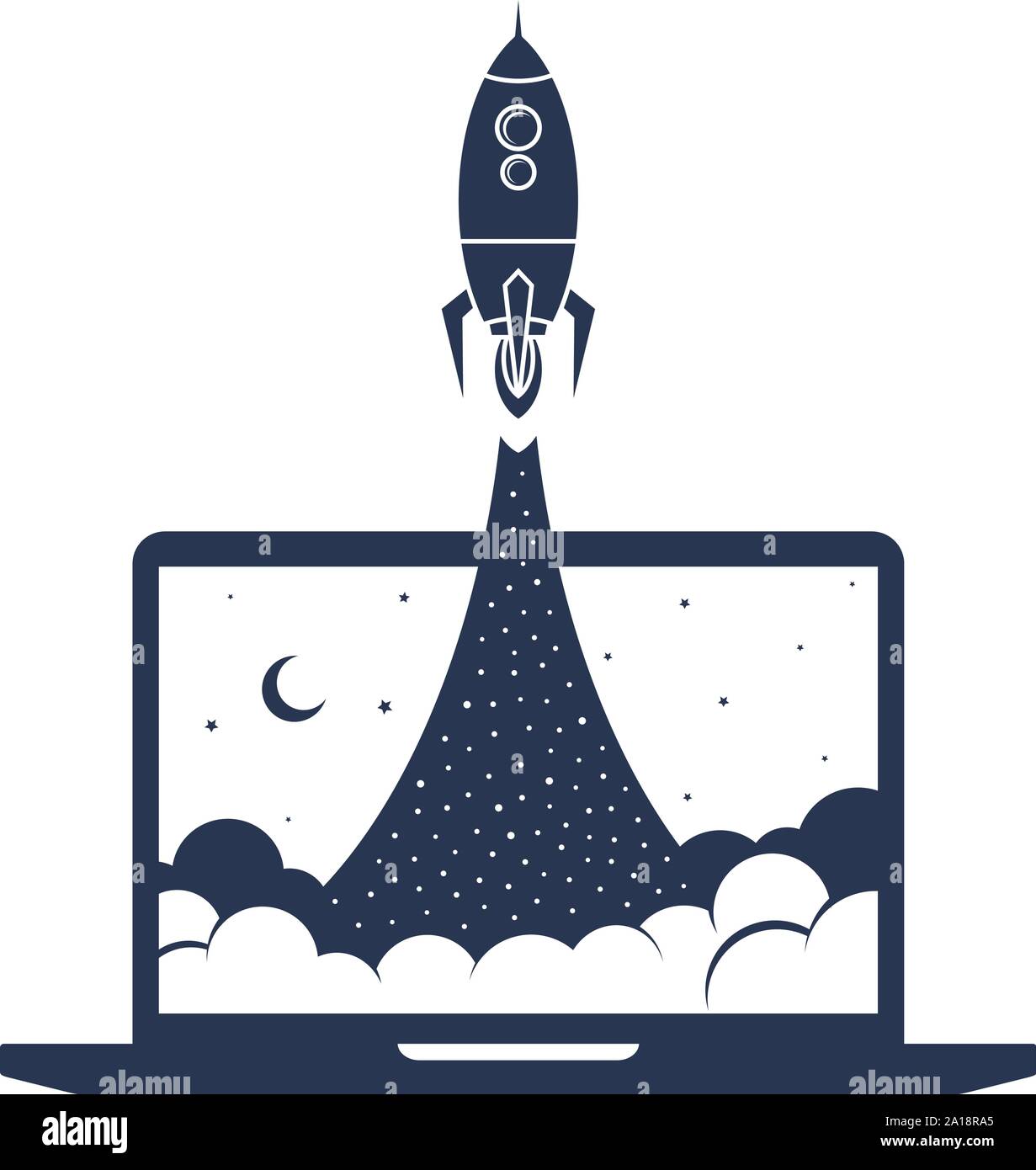 notebook laptop boost start up space rocket shuttle theme vector Stock ...