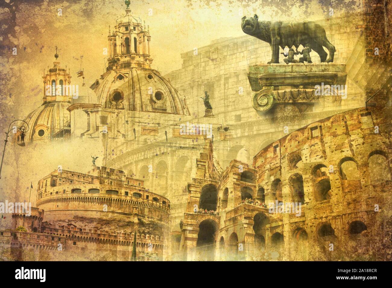 Rome Italy art illustration design painting Stock Photo - Alamy